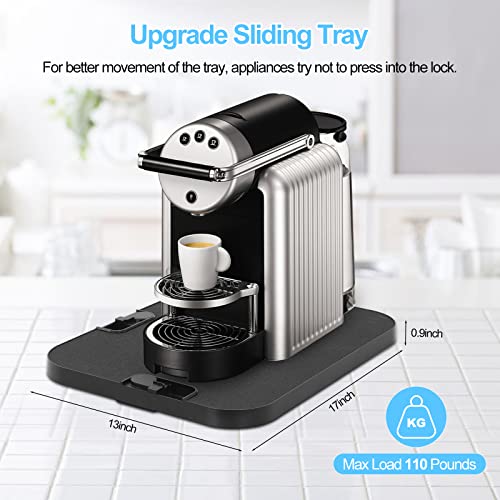 Appliance Slider, Two-Way Appliance Sliding Tray, Kitchen Caddy Countertop Appliance Sliders Coffee Tray with 4 Rolling Wheels for Coffee Maker, Toaster, Air Fryer, Pot, Aid Mixer, Up to 110lbs