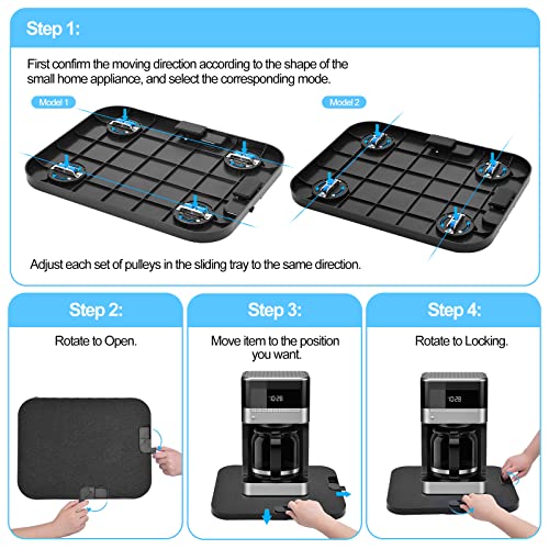 Appliance Slider, Two-Way Appliance Sliding Tray, Kitchen Caddy Countertop Appliance Sliders Coffee Tray with 4 Rolling Wheels for Coffee Maker, Toaster, Air Fryer, Pot, Aid Mixer, Up to 110lbs