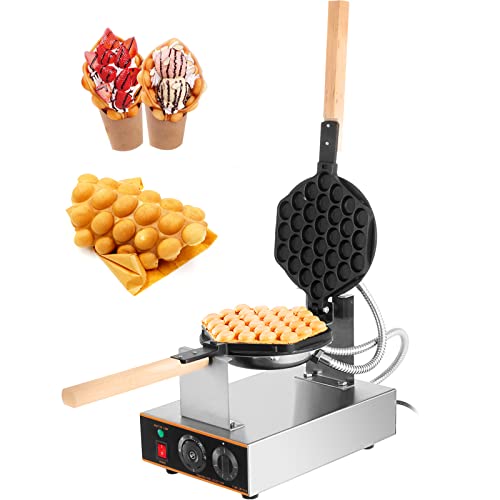 VEVOR Commercial Bubble Waffle Maker, 1400W Egg Bubble Puff Iron w/ 180° Rotatable 2 Pans & Wooden Handles, Stainless Steel Baker w/ Non-Stick Teflon Coating, 50-250℃/122-482℉ Adjustable