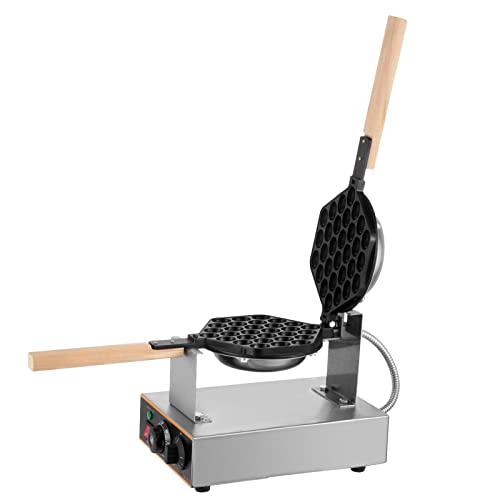 VEVOR Commercial Bubble Waffle Maker, 1400W Egg Bubble Puff Iron w/ 180° Rotatable 2 Pans & Wooden Handles, Stainless Steel Baker w/ Non-Stick Teflon Coating, 50-250℃/122-482℉ Adjustable