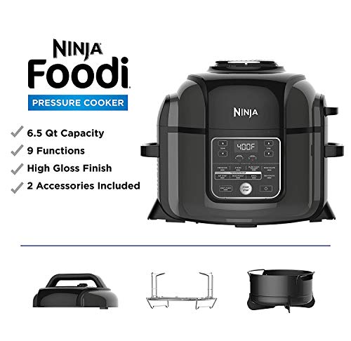 Ninja OP350co Foodi 9-in-1 Pressure, Broil, Dehydrate, Slow Cooker, Air Fryer, and More, with 6.5 Quart Capacity and a High Gloss Finish (Black) - Renewed