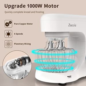 Stand Mixer, Zuccie 4.5L Mixers Kitchen Electric Stand Mixer, 380W Motor Power Food Mixer, 8+P-Speed Dough Mixer with Dough Hook, Wire Whip & Beater, White