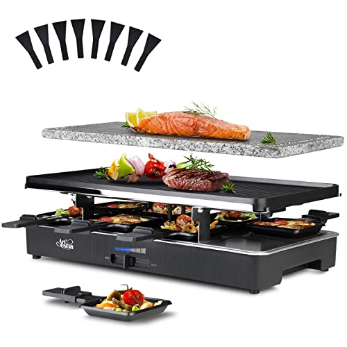 Artestia Raclette Table Grill,1200W raclette grill,Korean BBQ Grill Electric Indoor 2 in 1 Korean Bbq Grill,Cheese Raclette with Grill Stone and Non-Stick Reversible Alumin