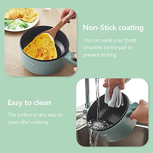 Hytric Electric Hot Pot, 1.5L Portable Nonstick Frying Pan for Sauté, Multifunction Electric Skillet for Stir Fry, Roast, Ramen Cooker with Dual Power Control for Dorm, Electric Saucepan, Green