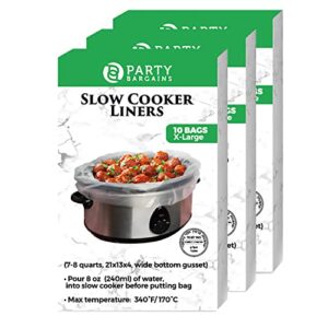 party bargains 30 bags slow cooker liners – fits 7 – 8 quarts, 21 x 4 x 13 inches, 4″ wide gusset, x-large crock pot liners, multi use cooking bags, sous vide