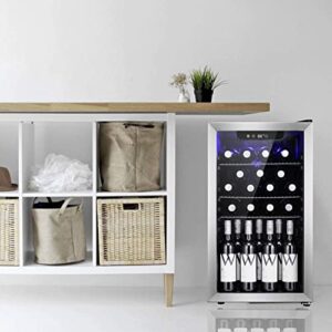 Antarctic Star 26 Bottle Wine Cooler/Cabinet Beverage Refigerator Mini Fridge Small Wine Cellar Soda Beer Counter Top Bar Quiet Operation Compressor Freestanding Clear Glass Door for Office/Dorm