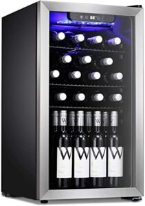 antarctic star 26 bottle wine cooler/cabinet beverage refigerator mini fridge small wine cellar soda beer counter top bar quiet operation compressor freestanding clear glass door for office/dorm