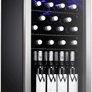 Antarctic Star 26 Bottle Wine Cooler/Cabinet Beverage Refigerator Mini Fridge Small Wine Cellar Soda Beer Counter Top Bar Quiet Operation Compressor Freestanding Clear Glass Door for Office/Dorm