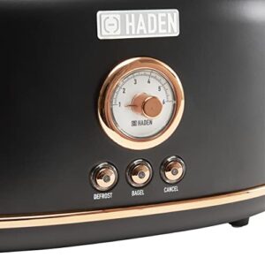 Haden 75082 Dorset Stainless Steel Toaster - 2-Slice Wide Slot Toaster with Button Settings and Removable Crumb Tray - Black/Copper