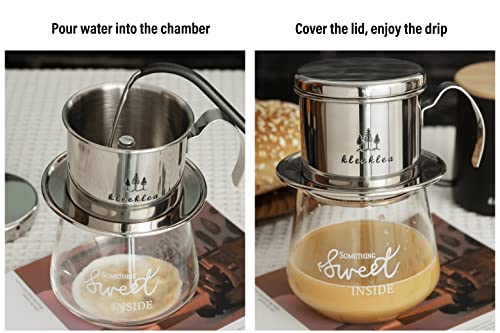 kleeklea Vietnamese Coffee Drip Filter, Vietnamese Coffee Maker, Phin, Filter Paper Free Stainless Steel Camping Coffee Maker ,Small French Press Portable Cup, Single Serve Coffee Maker