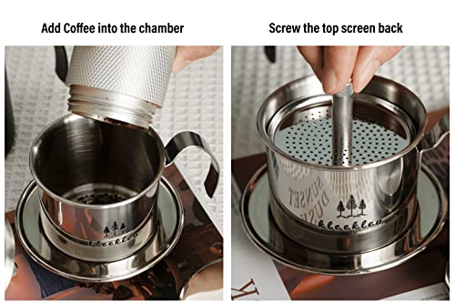 kleeklea Vietnamese Coffee Drip Filter, Vietnamese Coffee Maker, Phin, Filter Paper Free Stainless Steel Camping Coffee Maker ,Small French Press Portable Cup, Single Serve Coffee Maker