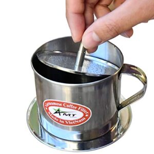 AMT 13 OZ Vietnamese Coffee Maker, 2-3 Servings, Screw Down Phin Coffee Vietnamese Coffee Filter Vietnam Coffee Dripper for making Vietnamese Style at Home Office(9, Handle)