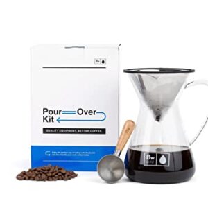 Pour Over Coffee Maker Set - Pour Over Kit Includes Large Glass Carafe and Reusable Dripper Coffee Filter and Coffee Scoop - 7 Cup Drip Coffee Brewer (34oz | 1000ml)