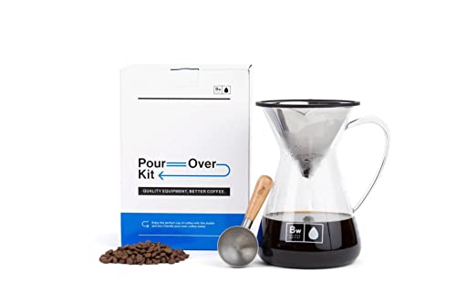 Pour Over Coffee Maker Set - Pour Over Kit Includes Large Glass Carafe and Reusable Dripper Coffee Filter and Coffee Scoop - 7 Cup Drip Coffee Brewer (34oz | 1000ml)