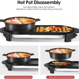 Electric Hot Pot Grill Removable Shabu-shabu Pot Korean BBQ Grill W/ Large Baking Tray Divider Hotpot, Smokeless Non-Stick Cooker Pan, Adjustable Temperature, 1-6 People, 110V