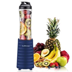 la reveuse smoothies blender 300 watt with 18 oz bpa-free portable travel sports bottle (navy blue)