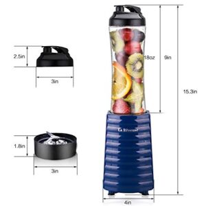 La Reveuse Smoothies Blender 300 Watt with 18 oz BPA-Free Portable Travel Sports Bottle (Navy Blue)