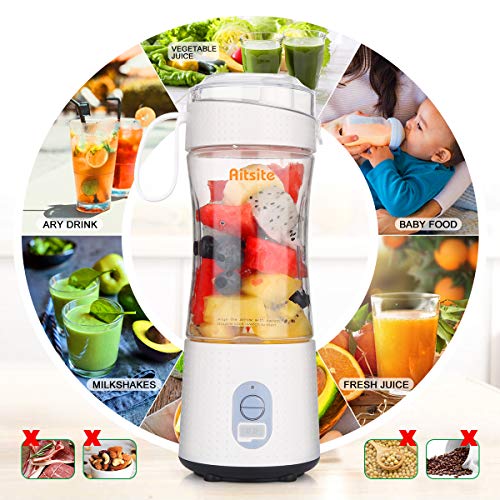 Aitsite Portable Blender, USB Rechargeable Personal Size Juicer Cup with 2 Straws, blend jet blenders portable with 6 3D Blades Fruit Mixer for Home,Travel, Office, Outdoors -White.