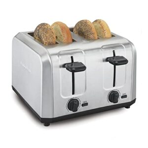 hamilton beach 4 slice toaster with extra wide slots for bagels, shade selector, toast boost, slide-out crumb tray, auto-shutoff and cancel button, brushed stainless steel (24910)