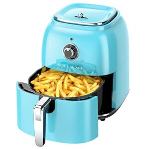 galanz retro electric air fryer with non-stick basket, temperature and time control, oil-free for healthy frying, auto shutoff, 4.8qt, 1500w, retro blue