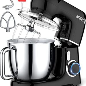 Mini Angel Electric Stand Mixer, 5.5 Quarts, Dough Hook, Flat Beater, Wire Whisk Attachments, 10+P Speeds with Splash Guard, Black with DIY STICKERS