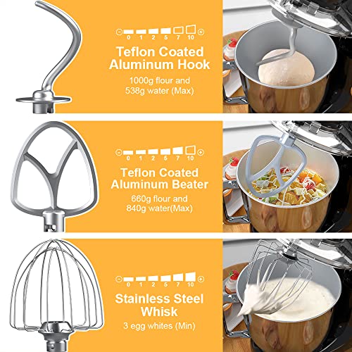 Mini Angel Electric Stand Mixer, 5.5 Quarts, Dough Hook, Flat Beater, Wire Whisk Attachments, 10+P Speeds with Splash Guard, Black with DIY STICKERS