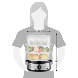 Elite Gourmet Maxi-Matic Electric Food Vegetable Steamer with BPA-Free 3 Tier Stackable, Nested Basket Trays, Auto Shut-off 60-min Timer, 800W, 9.5 Quart, Stainless Steel, (EST4401#)