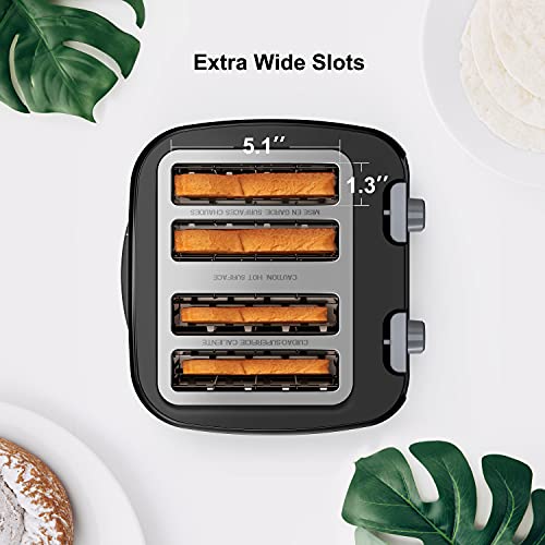 Willz 4-Slice Toaster, Extra Wide Slot with 6 Browning Levels, Compact Toaster for Bread, Removable Crumb Tray, Auto Shut-off & Easy Clean, Black