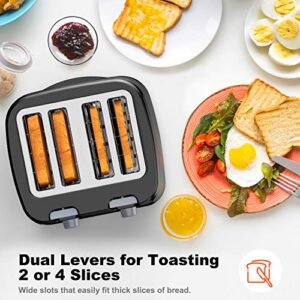 Willz 4-Slice Toaster, Extra Wide Slot with 6 Browning Levels, Compact Toaster for Bread, Removable Crumb Tray, Auto Shut-off & Easy Clean, Black