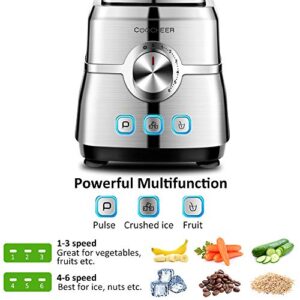 Blender Smoothie Maker, COOCHEER 1800W Blender for Shakes and Smoothies with High-Speed Professional Stainless Countertop, Variable speeds Control, 6 Sharp Blade, 2L BPA Free Tritan Container