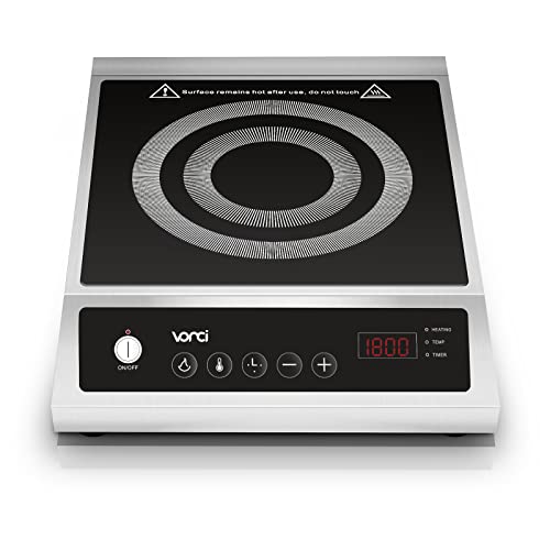 VONCI 1800W Commercial Induction Cooktop, Durable Countertop Burner with Stainless Steel Housing, Professional Countertop Induction Cooker with Big LED Screen and Button Control for Restaurant.