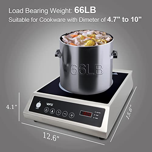 VONCI 1800W Commercial Induction Cooktop, Durable Countertop Burner with Stainless Steel Housing, Professional Countertop Induction Cooker with Big LED Screen and Button Control for Restaurant.