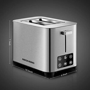 REDMOND 2 Slice Toaster, Full Touch Screen LED Display Stainless Steel Toaster with 6 Bread Shade Browning Settings, Bagel/ Reheat/ Defrost/ Cancel