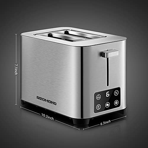 REDMOND 2 Slice Toaster, Full Touch Screen LED Display Stainless Steel Toaster with 6 Bread Shade Browning Settings, Bagel/ Reheat/ Defrost/ Cancel