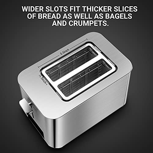 REDMOND 2 Slice Toaster, Full Touch Screen LED Display Stainless Steel Toaster with 6 Bread Shade Browning Settings, Bagel/ Reheat/ Defrost/ Cancel