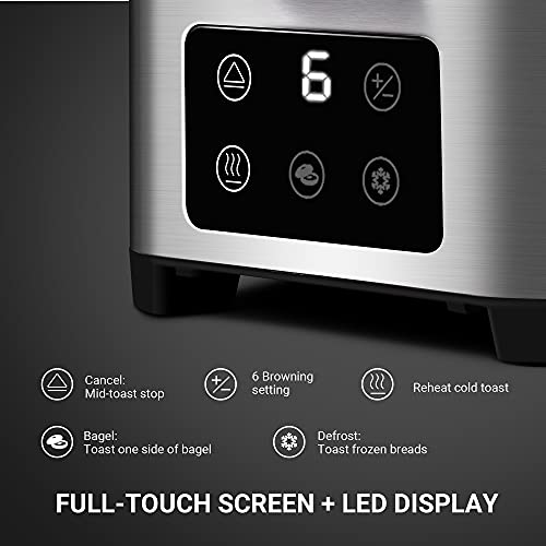 REDMOND 2 Slice Toaster, Full Touch Screen LED Display Stainless Steel Toaster with 6 Bread Shade Browning Settings, Bagel/ Reheat/ Defrost/ Cancel