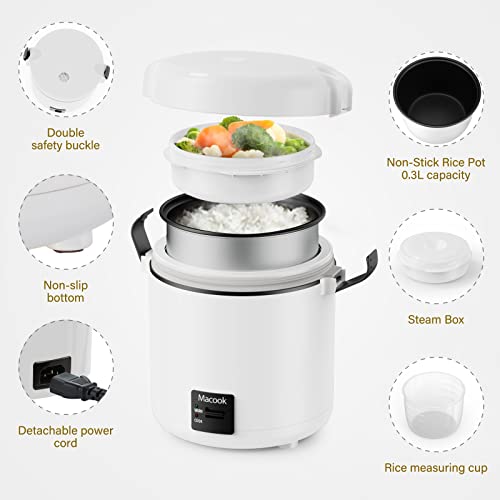 Mini Rice Cooker 1-1.5 Cups Uncooked(3 Cups Cooked), Rice Cooker Small with Bento Box, Removable Nonstick Pot, One Touch&Keep Warm Function, Portable Rice Cooker for Soup Grain Oatmeal Veggie, Black