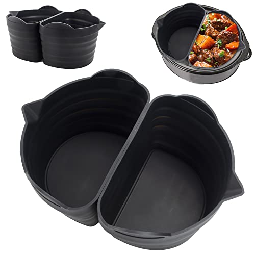 Slow Cooker Liners for Crockpot 6-Quart, Crock Pot Liners, Silicone Slow Cooker Liner for CrockPot, Slow Cooker Divider Insert, Reusable Slow Cooker Bags Liners fit 6 Qt Oval Liner or Round Pot (2 x black)