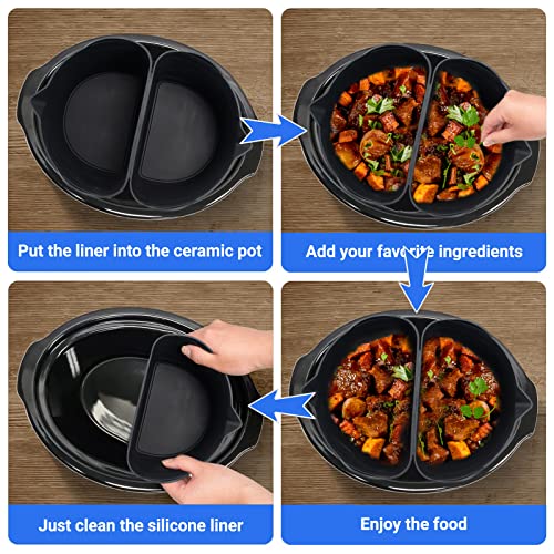 Slow Cooker Liners for Crockpot 6-Quart, Crock Pot Liners, Silicone Slow Cooker Liner for CrockPot, Slow Cooker Divider Insert, Reusable Slow Cooker Bags Liners fit 6 Qt Oval Liner or Round Pot (2 x black)