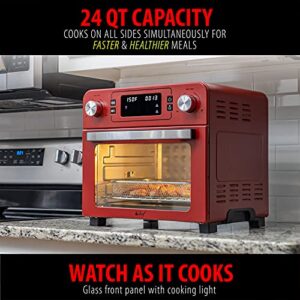 Deco Chef 24 QT Red Stainless Steel Countertop 1700 Watt Toaster Oven with Built-in Air Fryer and Included Rotisserie Assembly, Grill Rack, Frying Basket, and Baking Pan