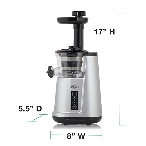 Omega JC3000SV13 Vertical Masticating Juicer, 65 RPM Compact Cold Press Juicer Machine, 150 W, Silver