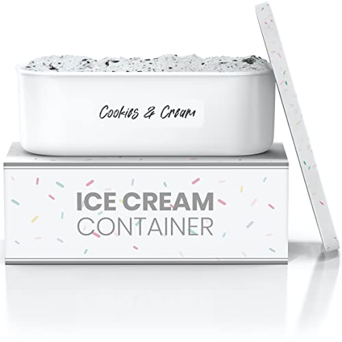 BALCI - Ice Cream Container - 2 Quart - Perfect Reusable Freezer Storage for Homemade Ice Cream Tubs for Sorbet, Frozen Yogurt and Gelato! - Flexible Silicone Lids, Long Scoop - White with Sprinkles