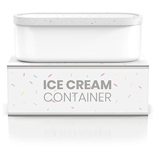 BALCI - Ice Cream Container - 2 Quart - Perfect Reusable Freezer Storage for Homemade Ice Cream Tubs for Sorbet, Frozen Yogurt and Gelato! - Flexible Silicone Lids, Long Scoop - White with Sprinkles