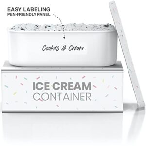 BALCI - Ice Cream Container - 2 Quart - Perfect Reusable Freezer Storage for Homemade Ice Cream Tubs for Sorbet, Frozen Yogurt and Gelato! - Flexible Silicone Lids, Long Scoop - White with Sprinkles