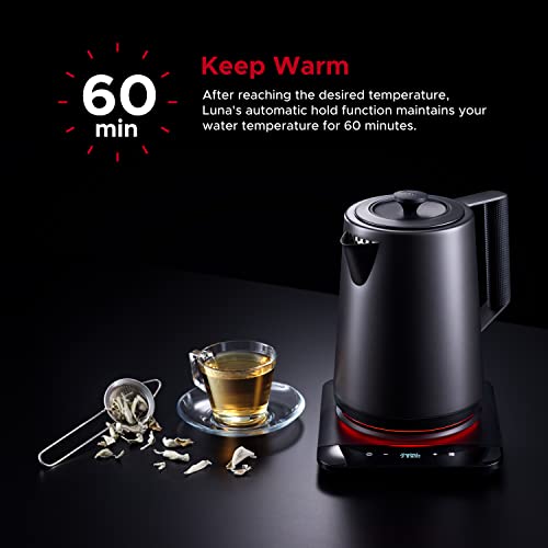 SAKI Luna Electric Kettle Temperature Control with 7 Presets, 60min Temperature Hold 1.75L Electric Tea Kettle, 304 Stainless Steel Kettle, Auto-Off & Boil-Dry Protection, BPA Free, Matte Black