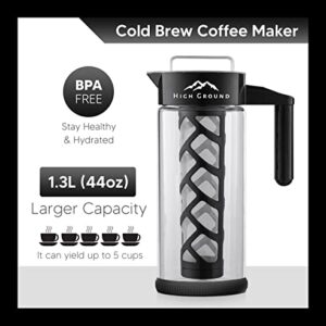 High Ground - Cold Brew Coffee Maker, Tea Brewer, Mesh Filter, 1.3L (44oz) BPA Free Iced Coffee Maker