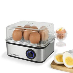 HomeCraft Premium Stainless Steel 8 Capacity Electric Large Hard-Boiled Egg Cooker Poached, Scrambled, Omelets, Whites, Sandwiches, for Keto & Low-Carb Diets, Vegetable Steamer, with Buzzer