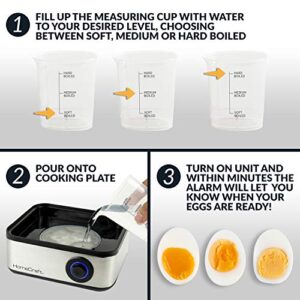 HomeCraft Premium Stainless Steel 8 Capacity Electric Large Hard-Boiled Egg Cooker Poached, Scrambled, Omelets, Whites, Sandwiches, for Keto & Low-Carb Diets, Vegetable Steamer, with Buzzer