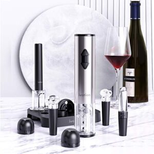 Ivation 9-Piece Wine Opener Gift Set | Deluxe Bar Kit with Electric Battery-Operated Bottle Opener, Air Pump Cork Extractor, Aerator Pourer, Wine Stoppers, Champagne Stoppers, Foil Cutter & Stand