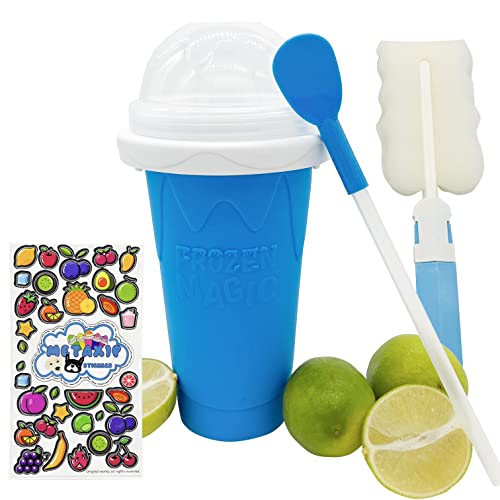 METAXIP Slushy Maker Cup, Magic Quick Frozen Smoothie Cup, Ice Maker Slushy Machine for Home and Kids, Freezer Cups for Smoothies, Cooling and Frozen Magic Cups TIK TOK Cups with Sticker Straw Brush